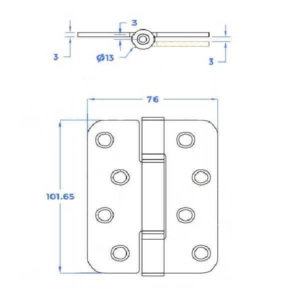 Stainless Steel Radius Butt Hinge | Self-Lubricating, 120kg Load