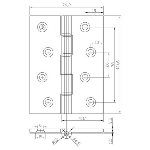 Solid Brass Butt Hinge | Double Phosphor Bronze Washered