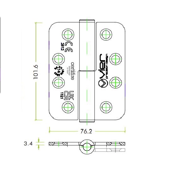Grade 14 Radius Lift-Off Butt Hinge | Fire Rated, 160kg Load